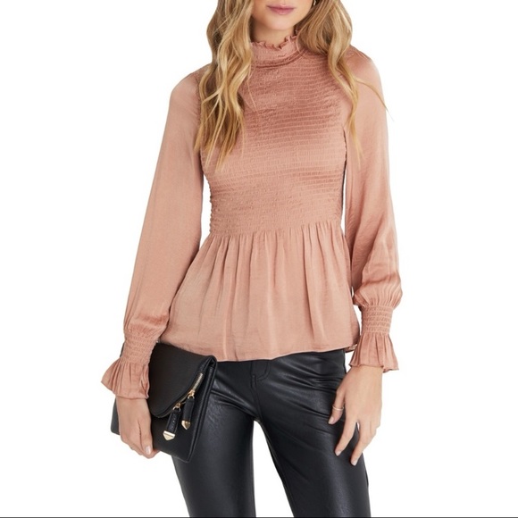 Vici | Tops | Vici Smocked Mock Neck Peplum | Poshmark